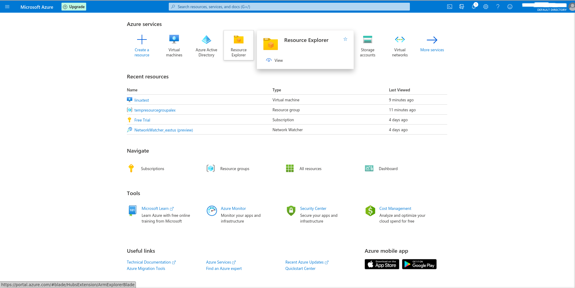 This takes you to the Azure Resource Explorer blade (yes, panels or ...